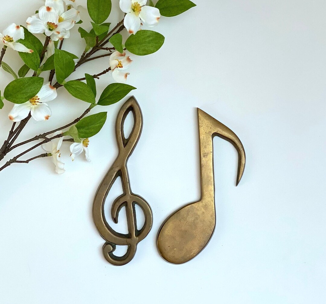 Set of Two Vintage Brass Paperweights. Vintage Brass Musical Note ...
