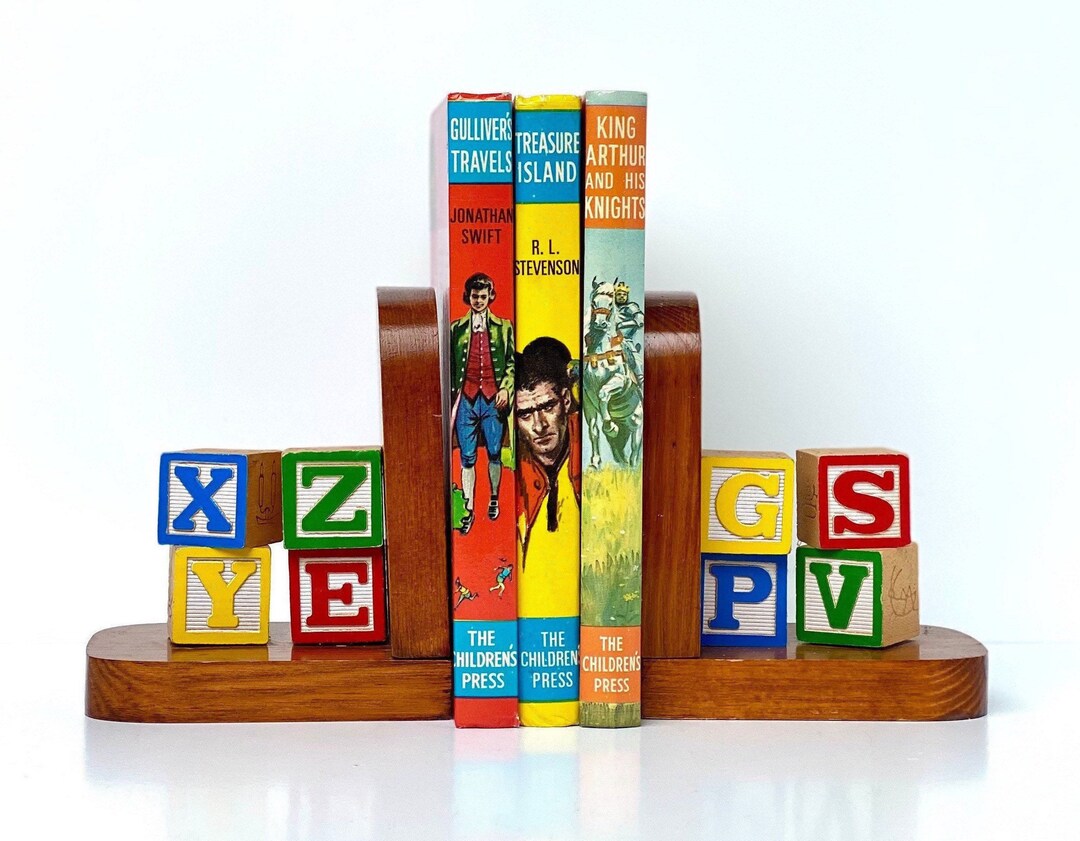 Pair of Two Vintage Wooden Bookends. Vintage Alphabet Bookends. ABC ...