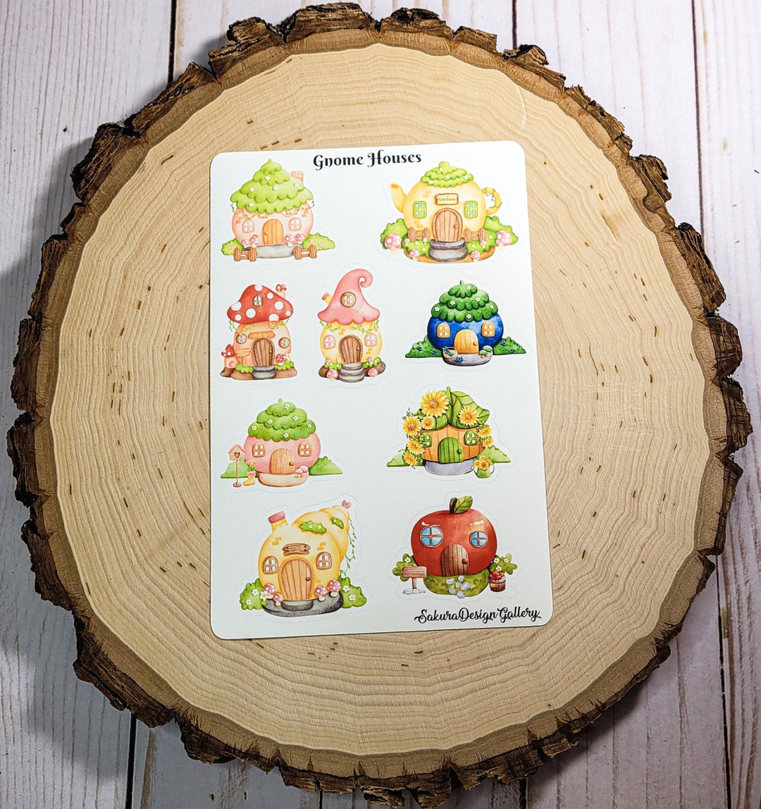 Gnome Houses Sticker Sheet, Cute Gnome Stickers, Gnome Lovers, Journal ...