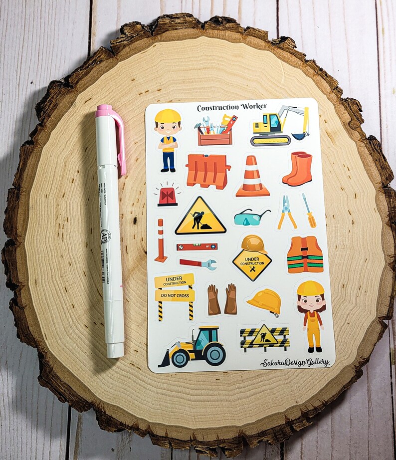 Construction Worker Sticker Sheet, Construction Stickers, Journal ...