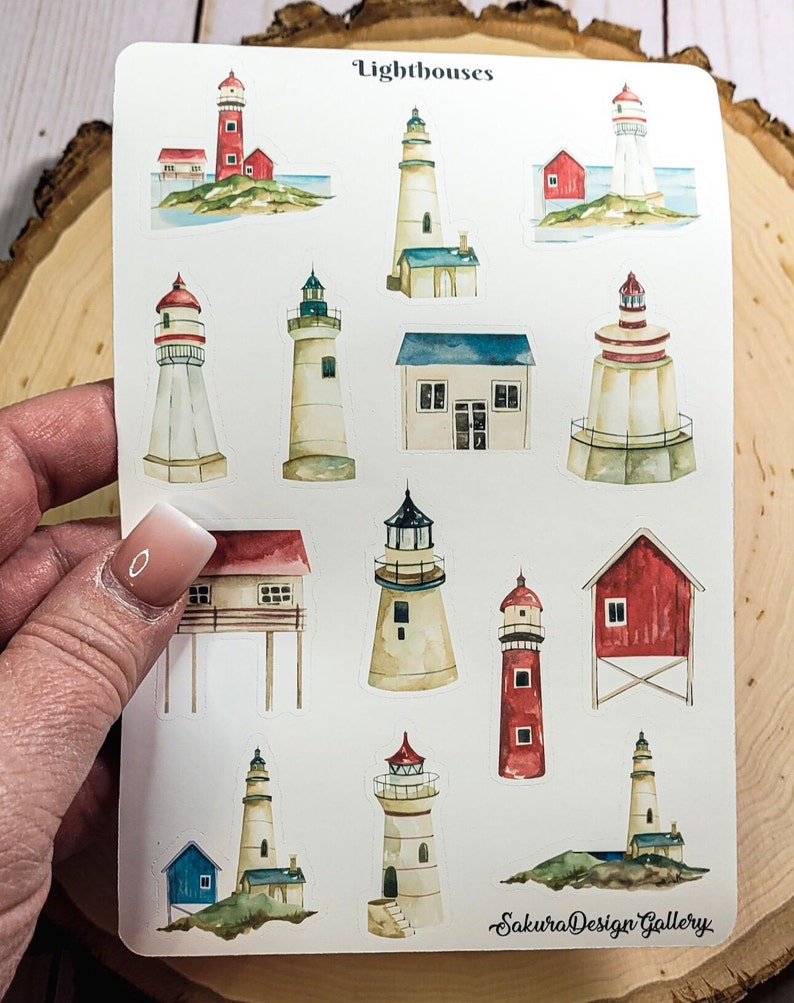 Lighthouse Sticker Sheet, Ocean Stickers, Journal Stickers, Scrapbook ...