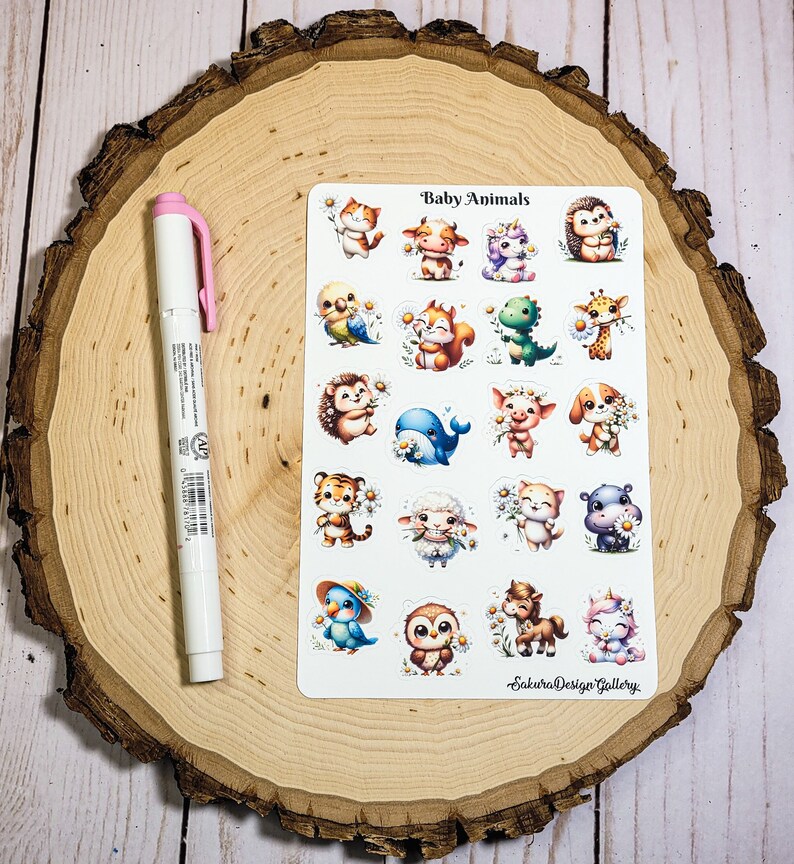 Baby Animals Sticker Sheet, Daisy Animal Stickers, Use in Planners ...