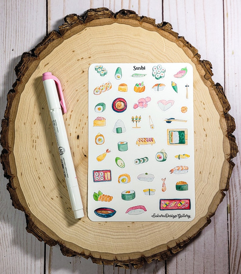 Watercolor Sushi Sticker Sheet, Sashimi Stickers, Seafood Stickers ...