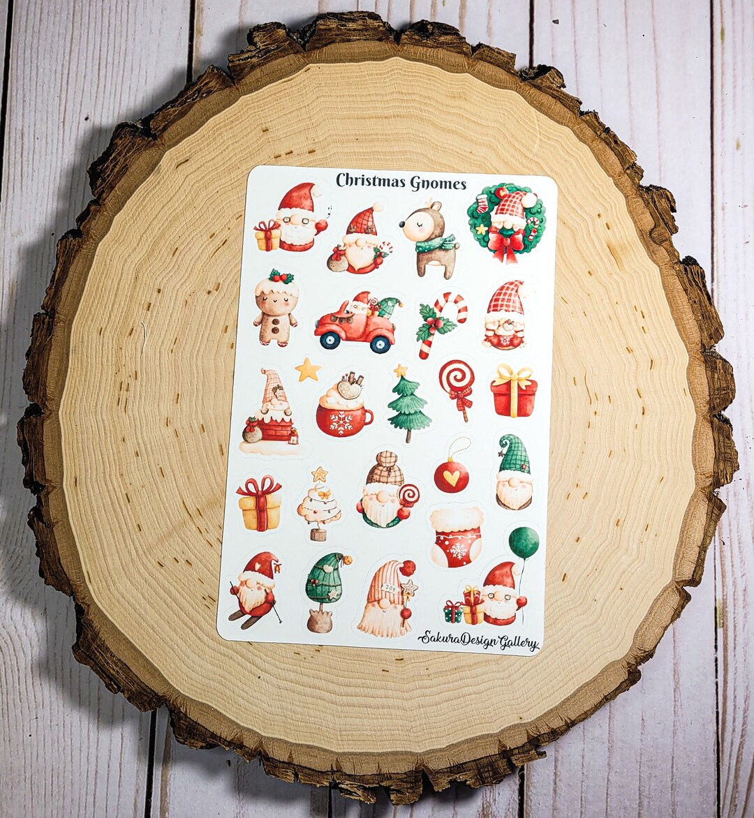 Christmas Gnomes Sticker Sheet, Cute Gnome Stickers, Gnome Lovers ...