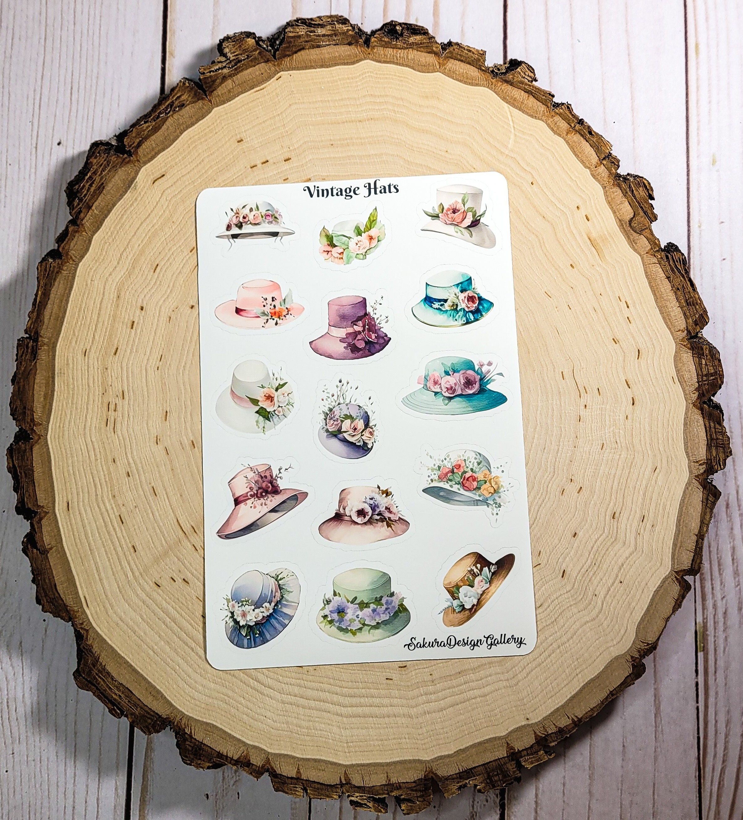 Vintage Hats Sticker Sheet, Floral Hat Stickers, Ladies Accessories ...