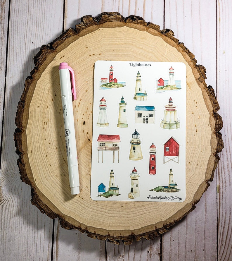 Lighthouse Sticker Sheet, Ocean Stickers, Journal Stickers, Scrapbook ...