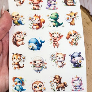 Baby Animals Sticker Sheet, Daisy Animal Stickers, Use in Planners ...