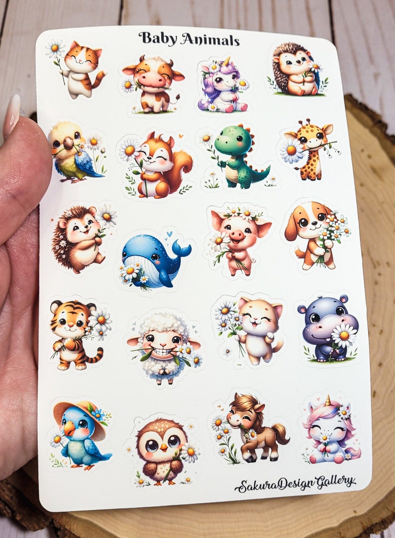 Baby Animals Sticker Sheet, Daisy Animal Stickers, Use in Planners ...