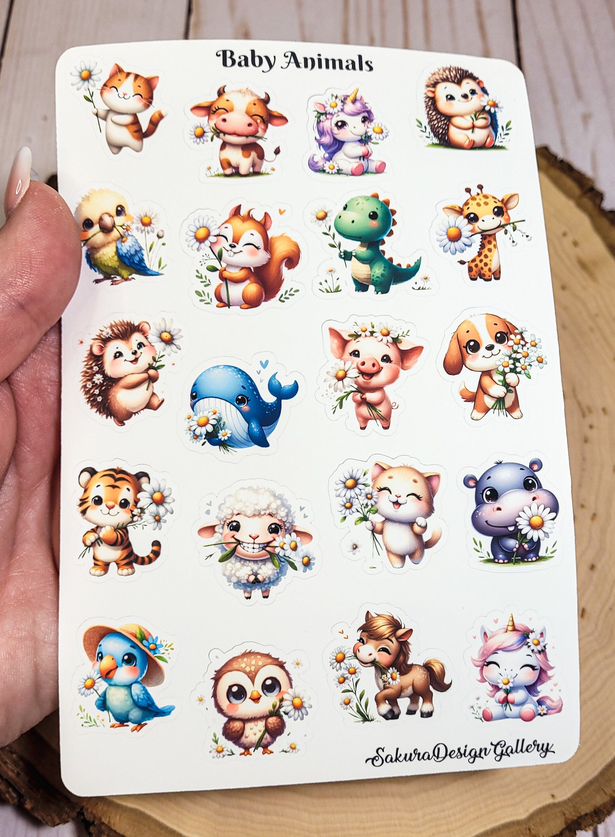 Baby Animals Sticker Sheet, Daisy Animal Stickers, Use in Planners ...
