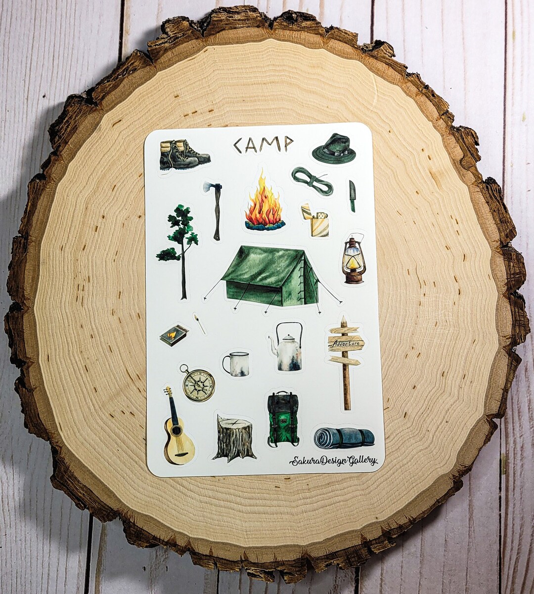Watercolor Camping Sticker Sheet, Adventure Stickers, Outdoor Hiking ...