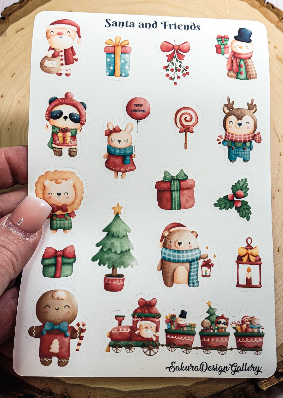 Santa and Friends Sticker Sheet, Cute Animals Christmas Stickers ...