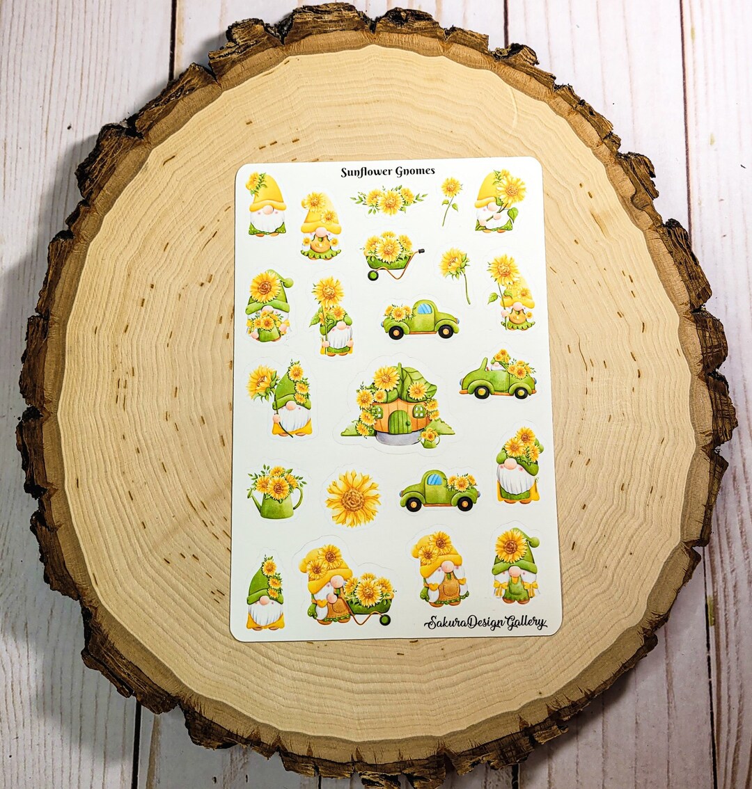 Sunflower Gnomes Sticker Sheet, Cute Gnome Stickers, Sunflower Lovers ...