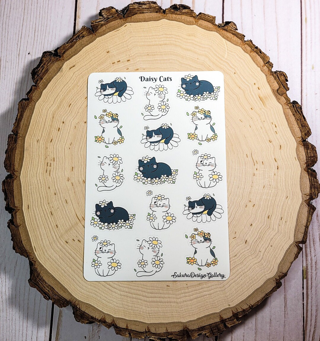 Daisy Cats Sticker Sheet, Cute Cat Stickers, Flowers and Cats Stickers ...