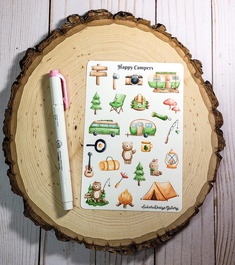 Happy Campers Sticker Sheet, Cute Camping Stickers, Outdoor Stickers ...