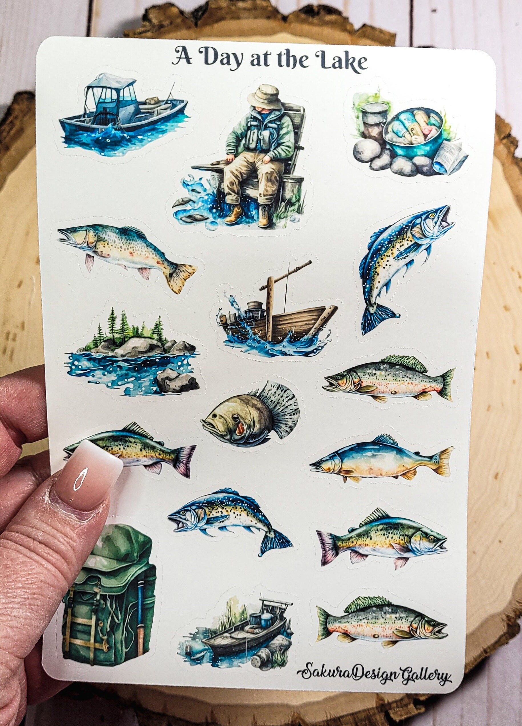 Day at the Lake Sticker Sheet, Fishing Stickers, Fisherman Gift ...