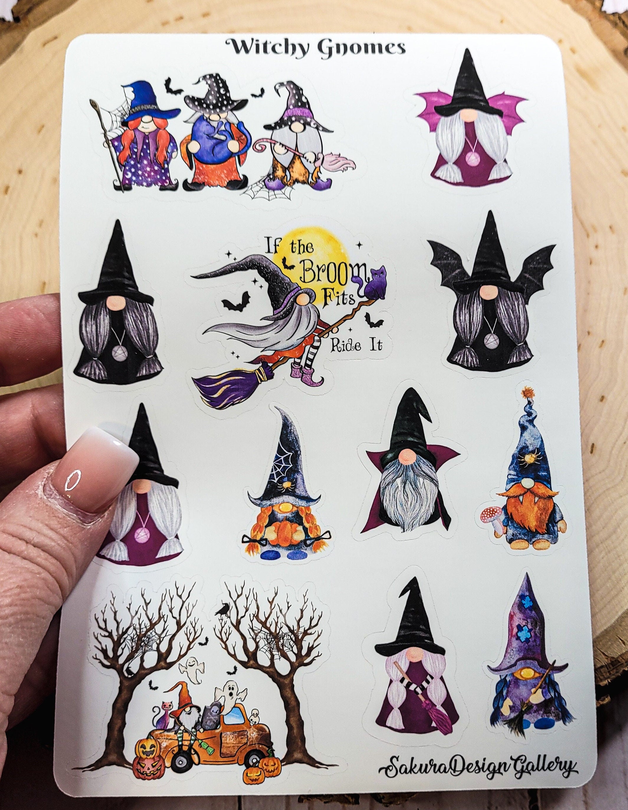 Witchy Gnomes Sticker Sheet, Halloween Gnome Stickers, Gnome Lovers ...