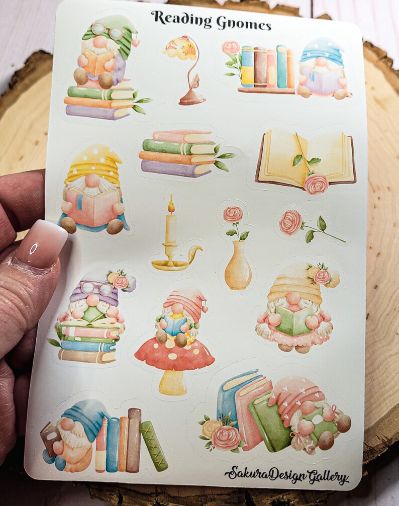 Reading Gnomes Sticker Sheet, Cute Library Gnome Stickers, Gnome Lovers ...