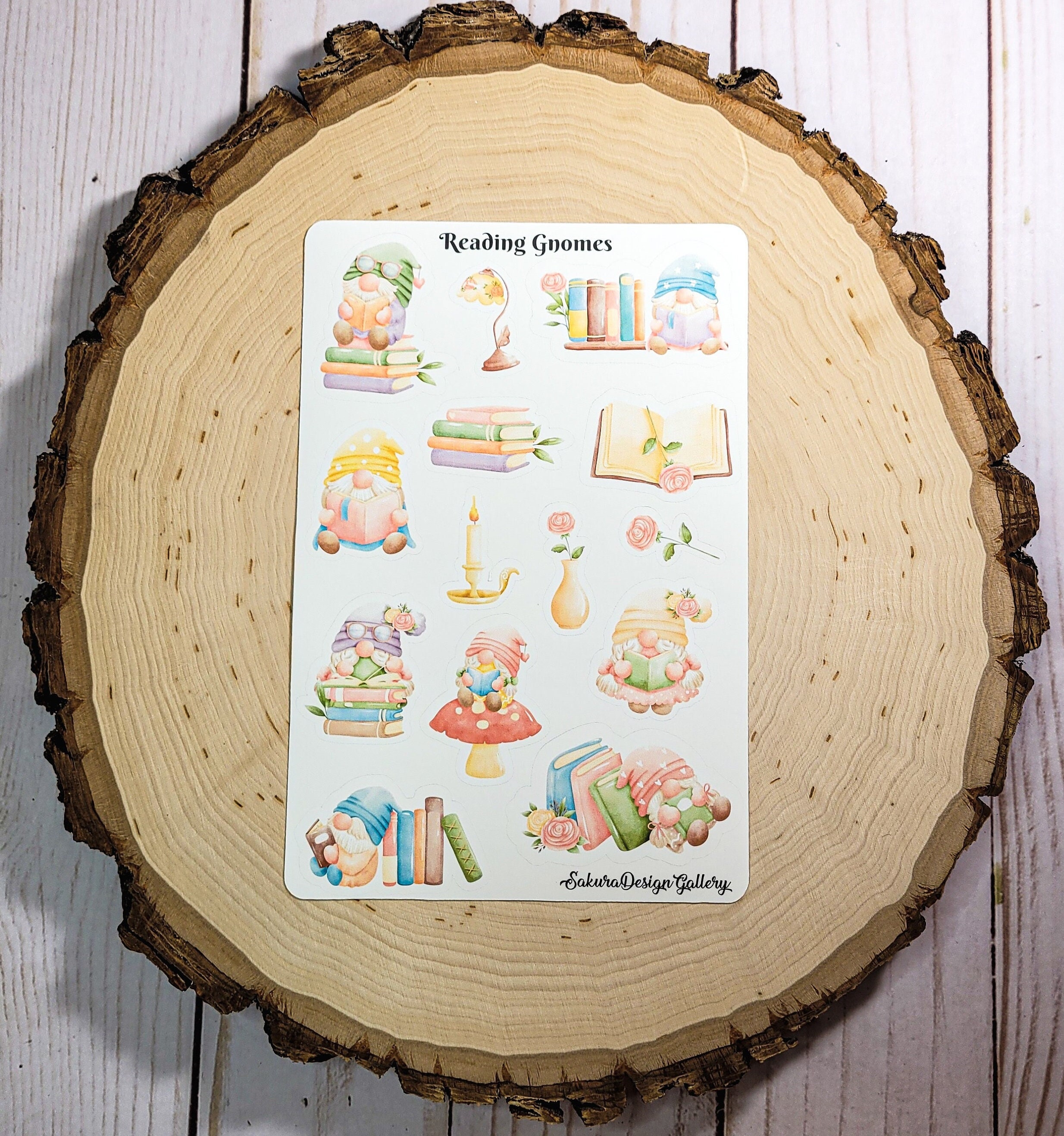 Reading Gnomes Sticker Sheet, Cute Library Gnome Stickers, Gnome Lovers ...