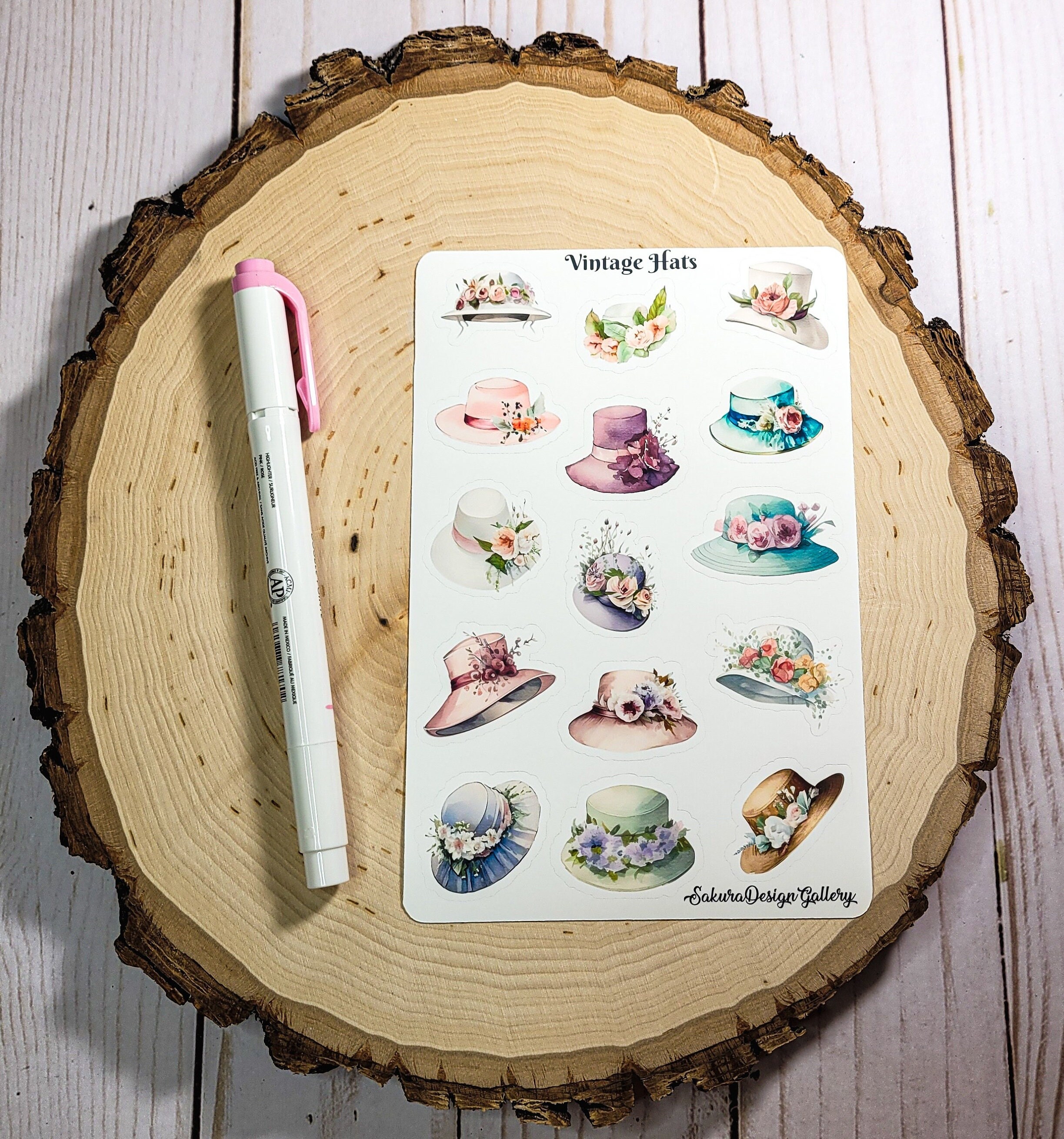 Vintage Hats Sticker Sheet, Floral Hat Stickers, Ladies Accessories ...