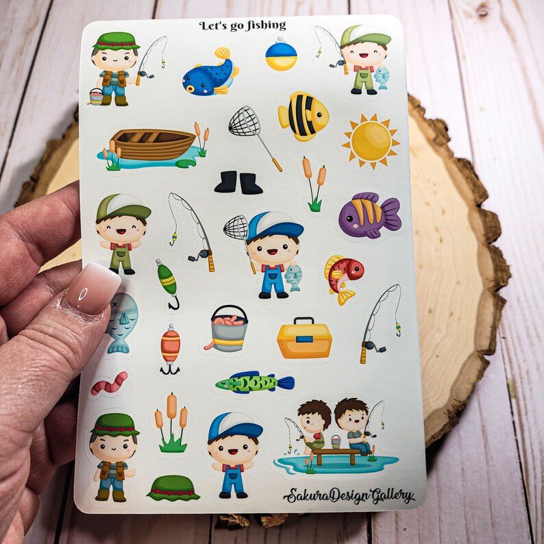 Let's Go Fishing Sticker Sheet, Cute Kids Stickers, Fish Lovers, Day at ...