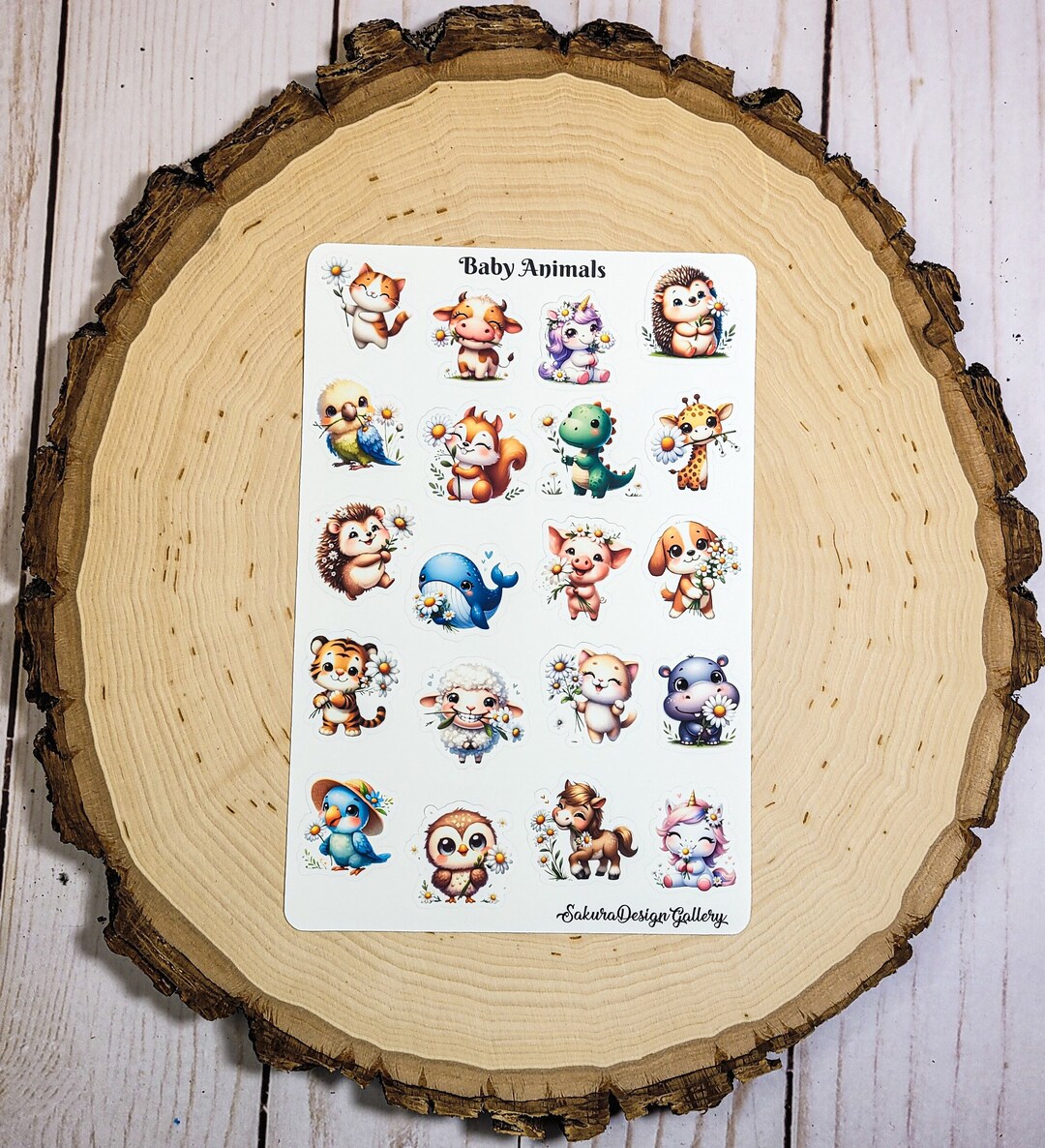 Baby Animals Sticker Sheet, Daisy Animal Stickers, Use in Planners ...