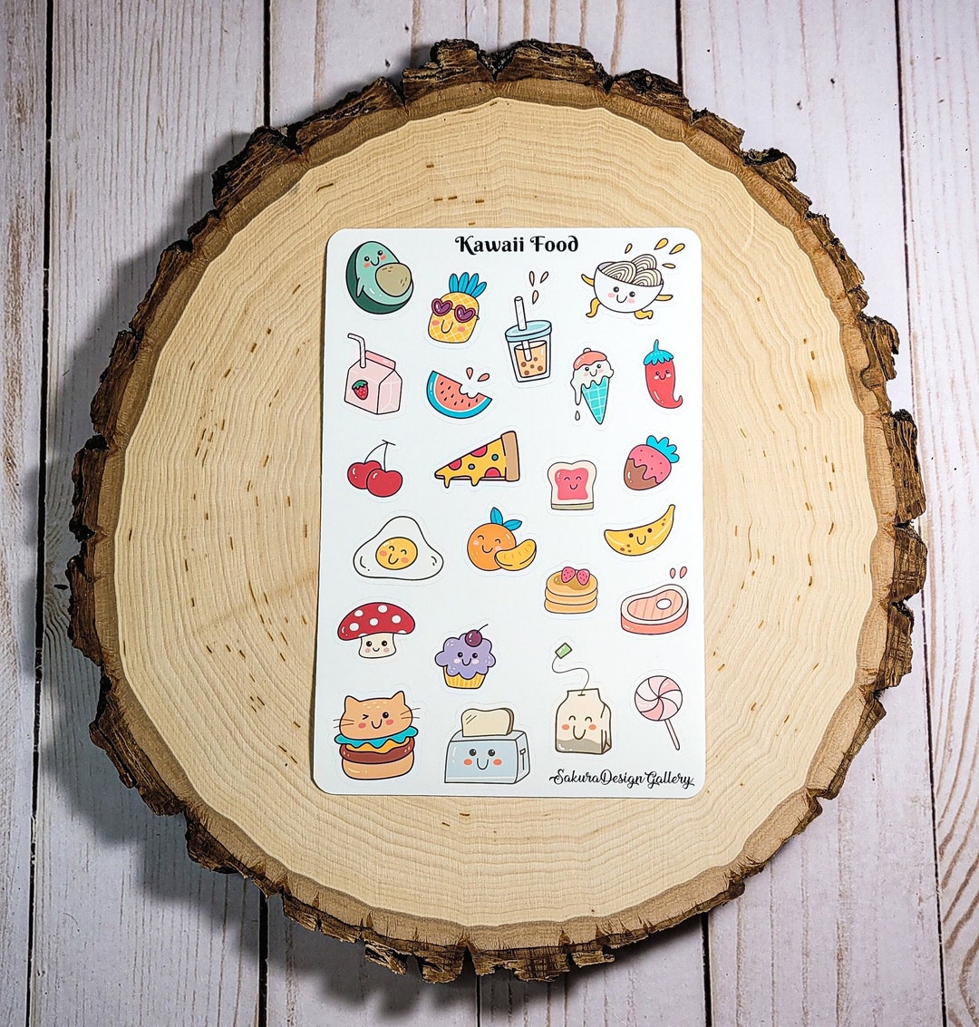 Kawaii Food Sticker Sheet, Cute Stickers, Colorful, Happy Faces ...