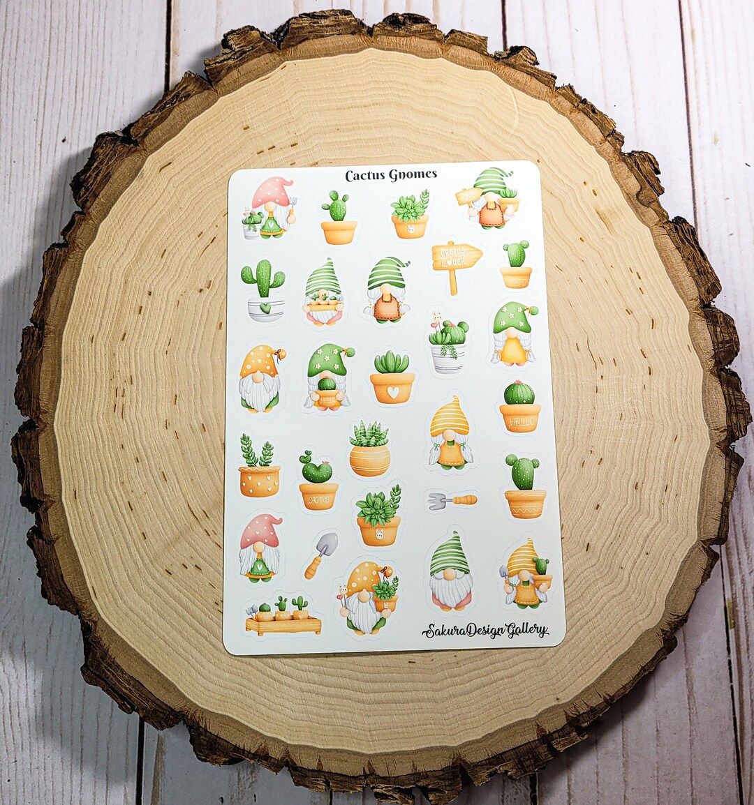 Cactus Gnomes Sticker Sheet, Cute Gnome Stickers, Cactus Lovers, Gnome ...