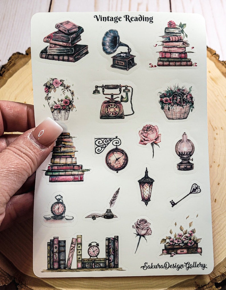 Vintage Reading Sticker Sheet, Book Stickers, Book Lovers, Victorian