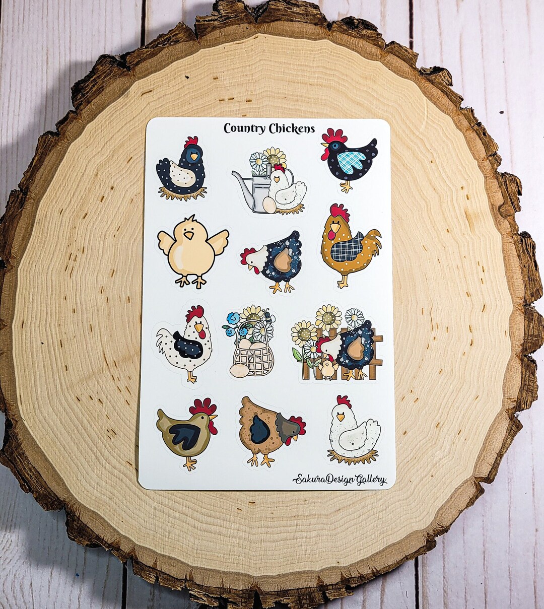 Country Chicken Sticker Sheet, Chicken Stickers, Rooster and Hens ...