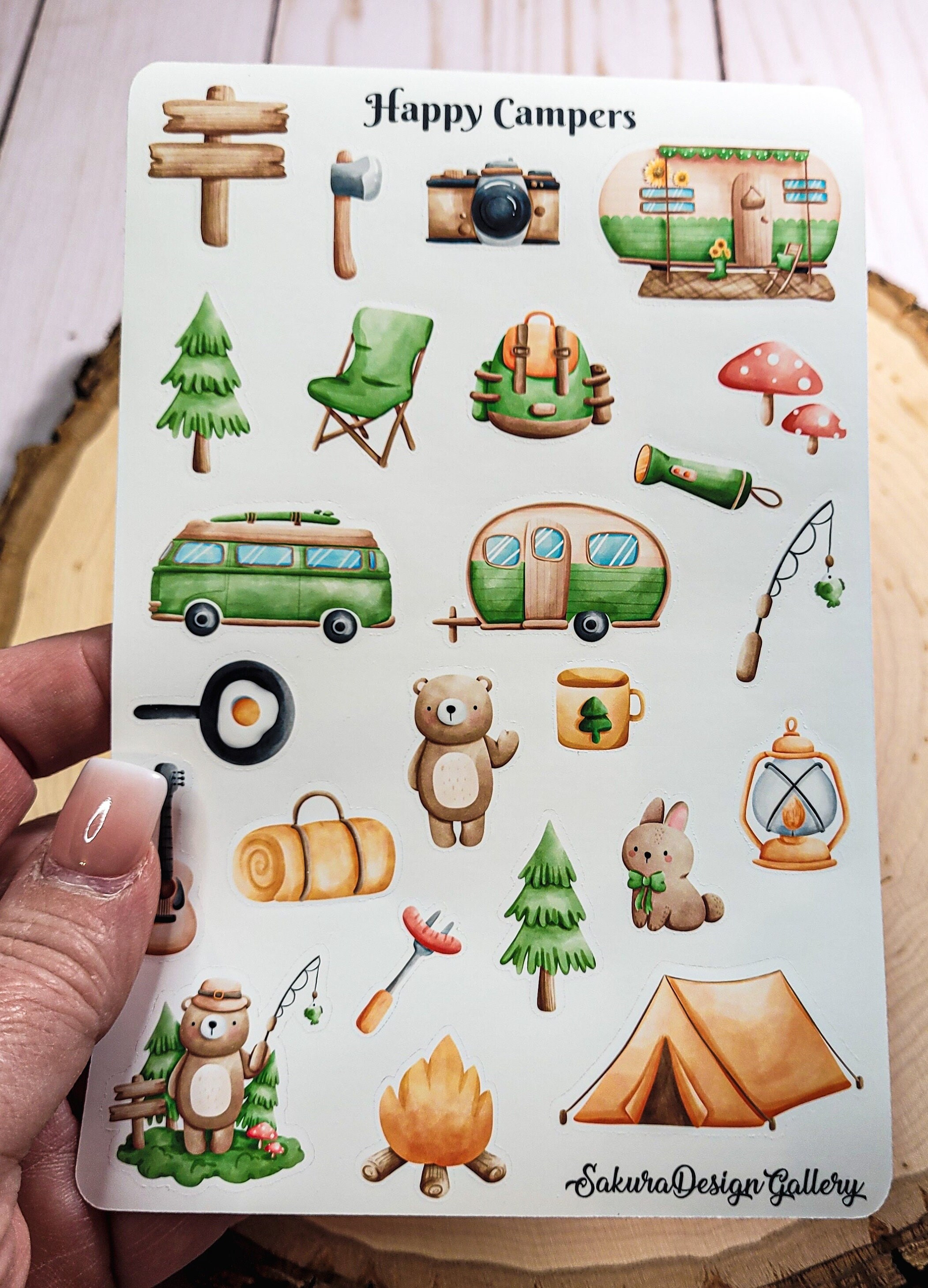 Happy Campers Sticker Sheet, Cute Camping Stickers, Outdoor Stickers ...