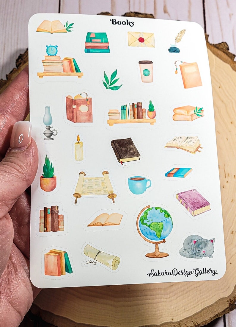 Books and Reading Sticker Sheet, Library Stickers, Bookworm Stickers ...