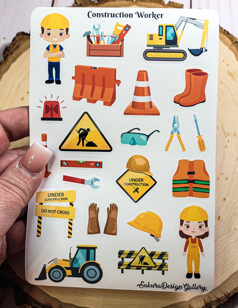 Construction Worker Sticker Sheet, Construction Stickers, Journal ...