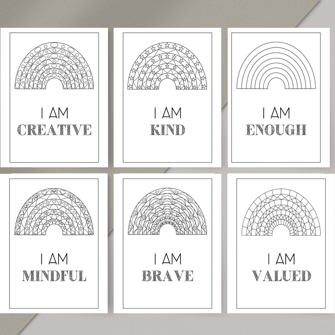 Rainbow Positive Affirmations SEL Coloring Book, Mindfulness Coloring ...