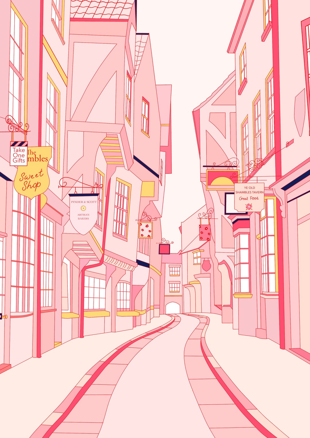 York 'the Shambles' Line Drawing Illustrated Print! - Etsy UK