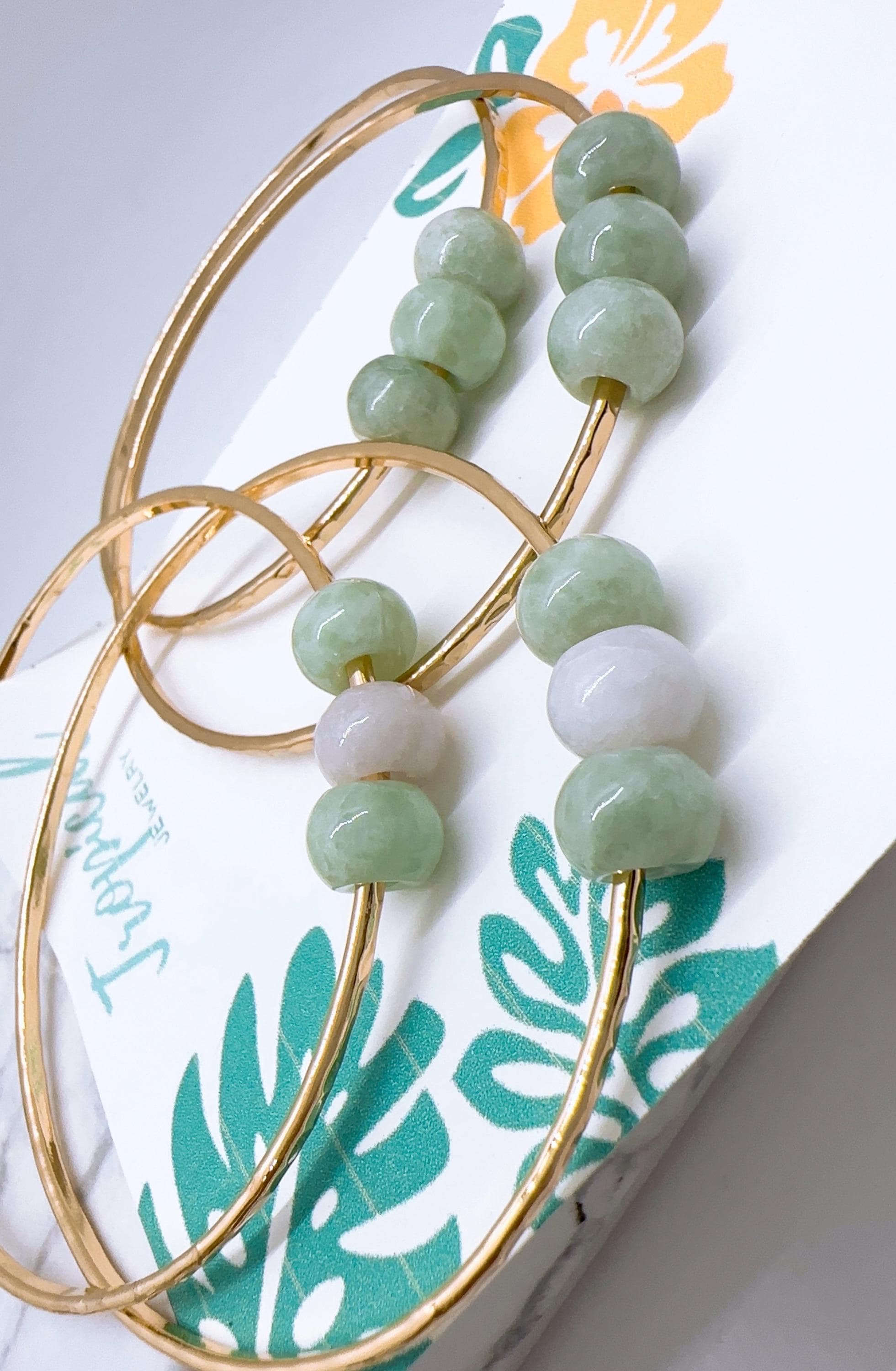 Hamilton Gold Hawaii Hammered Bangle With 3 Jade Beads (price for 1 ...