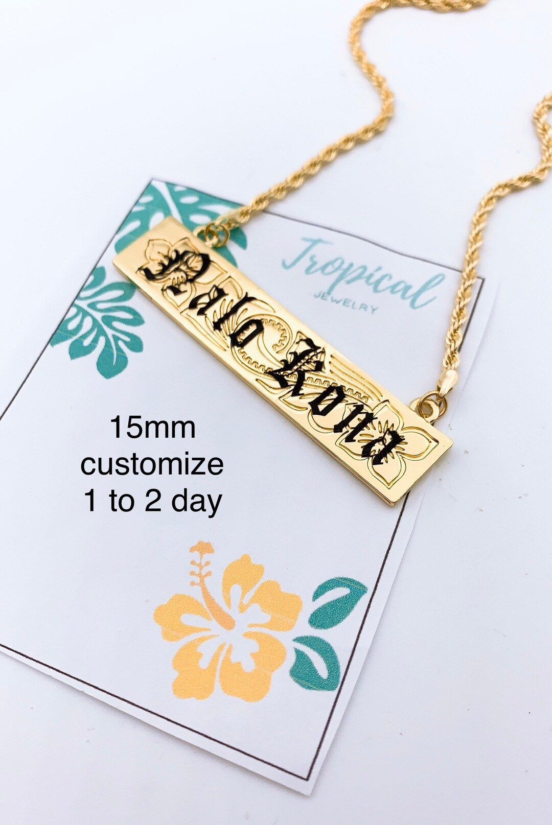 Hawaiian Customize Name Plate 15mm Height Necklace Flowers Jewelry ...