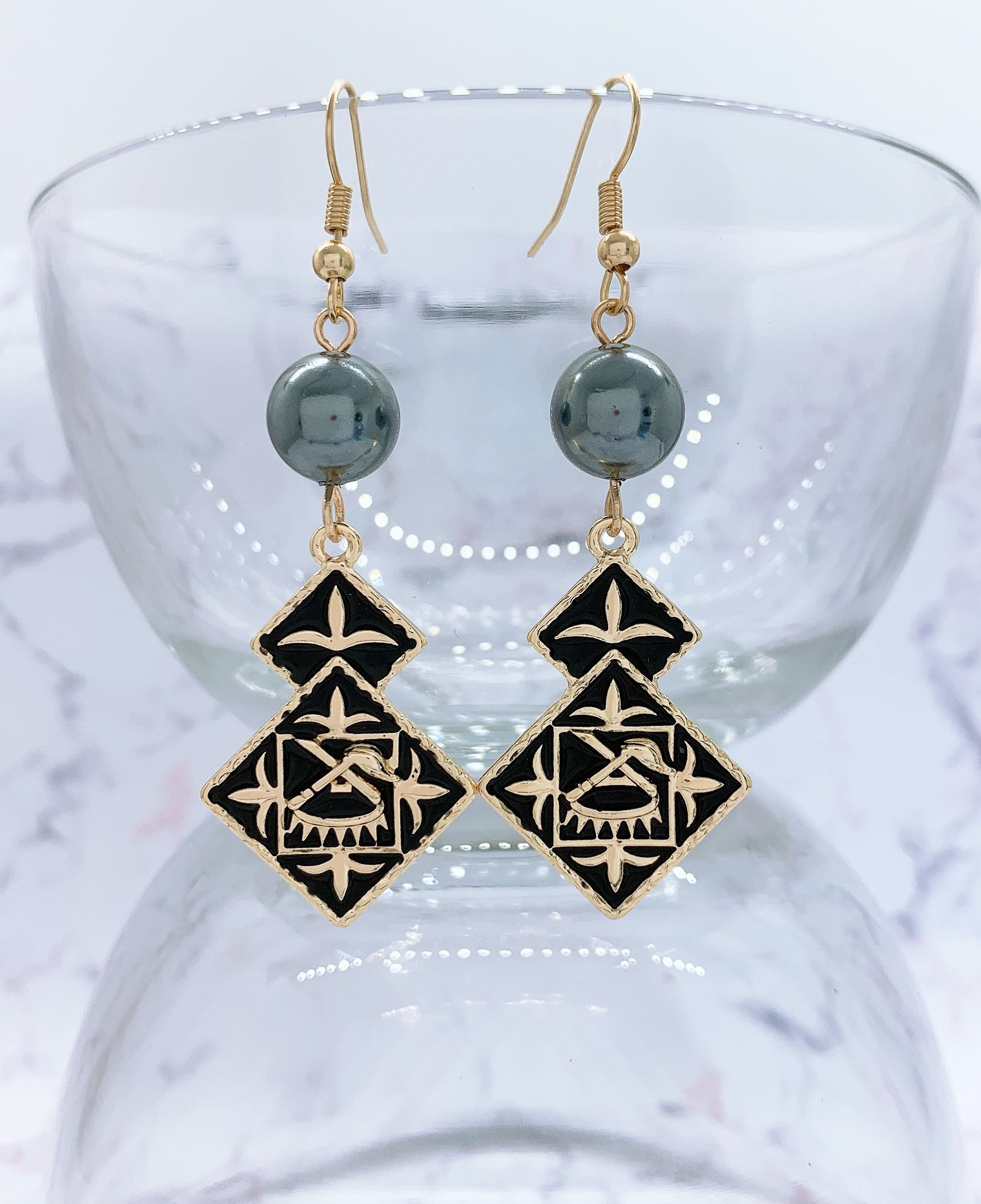 Samoan Black Enamel Kava Bowl Design Diamond Shape With Shell Pearls ...