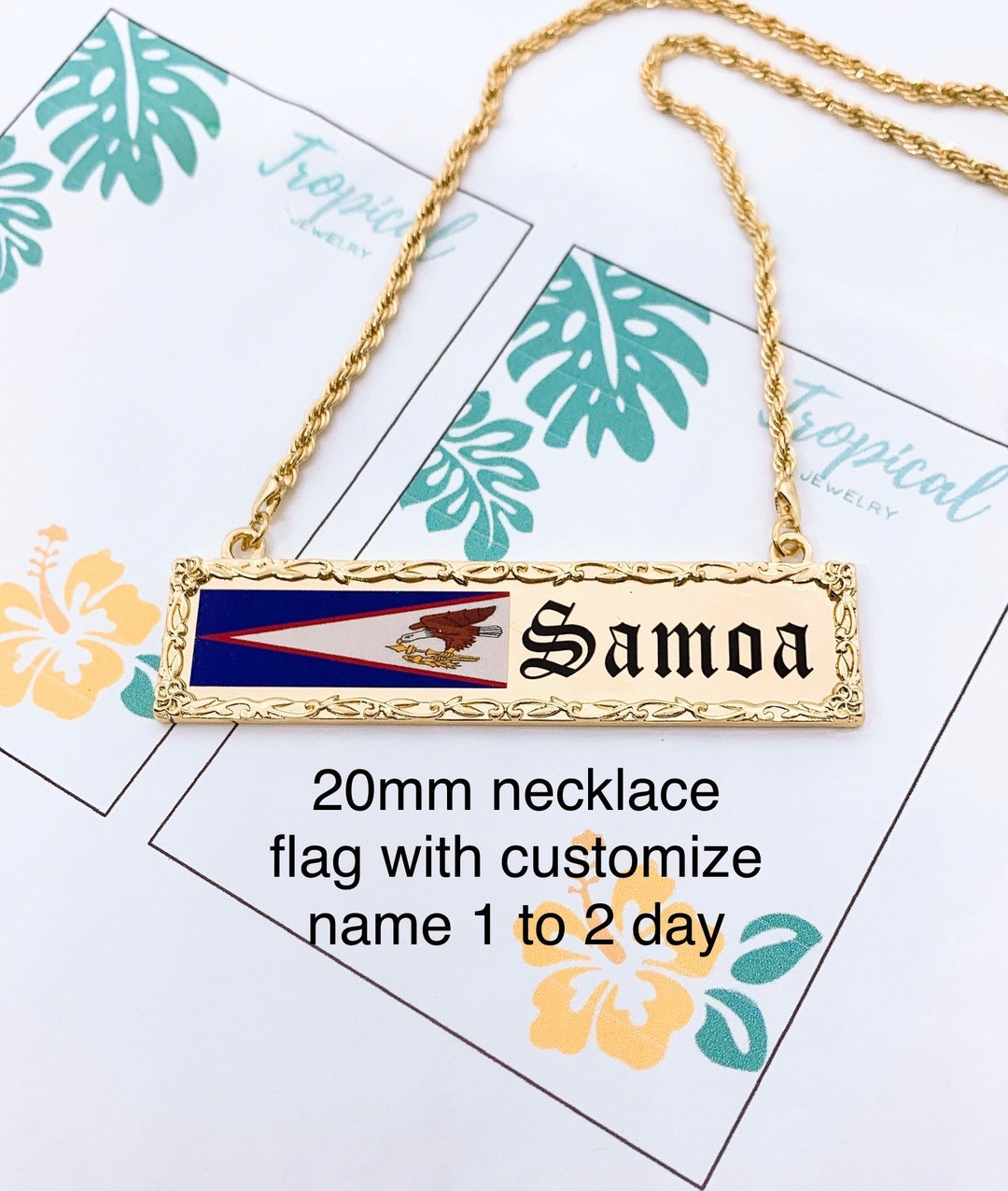 American Samoa Flag Customize Name Plate 20mm Height Necklace Jewelry ...