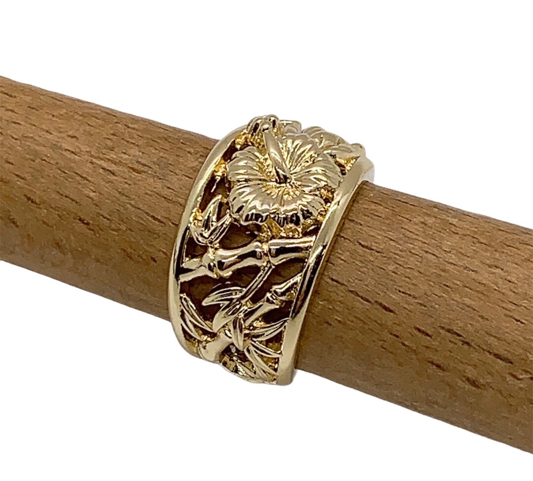 Hamilton Gold Bamboo Hibiscus Flower Ring Hawaiian Island Style Jewelry ...