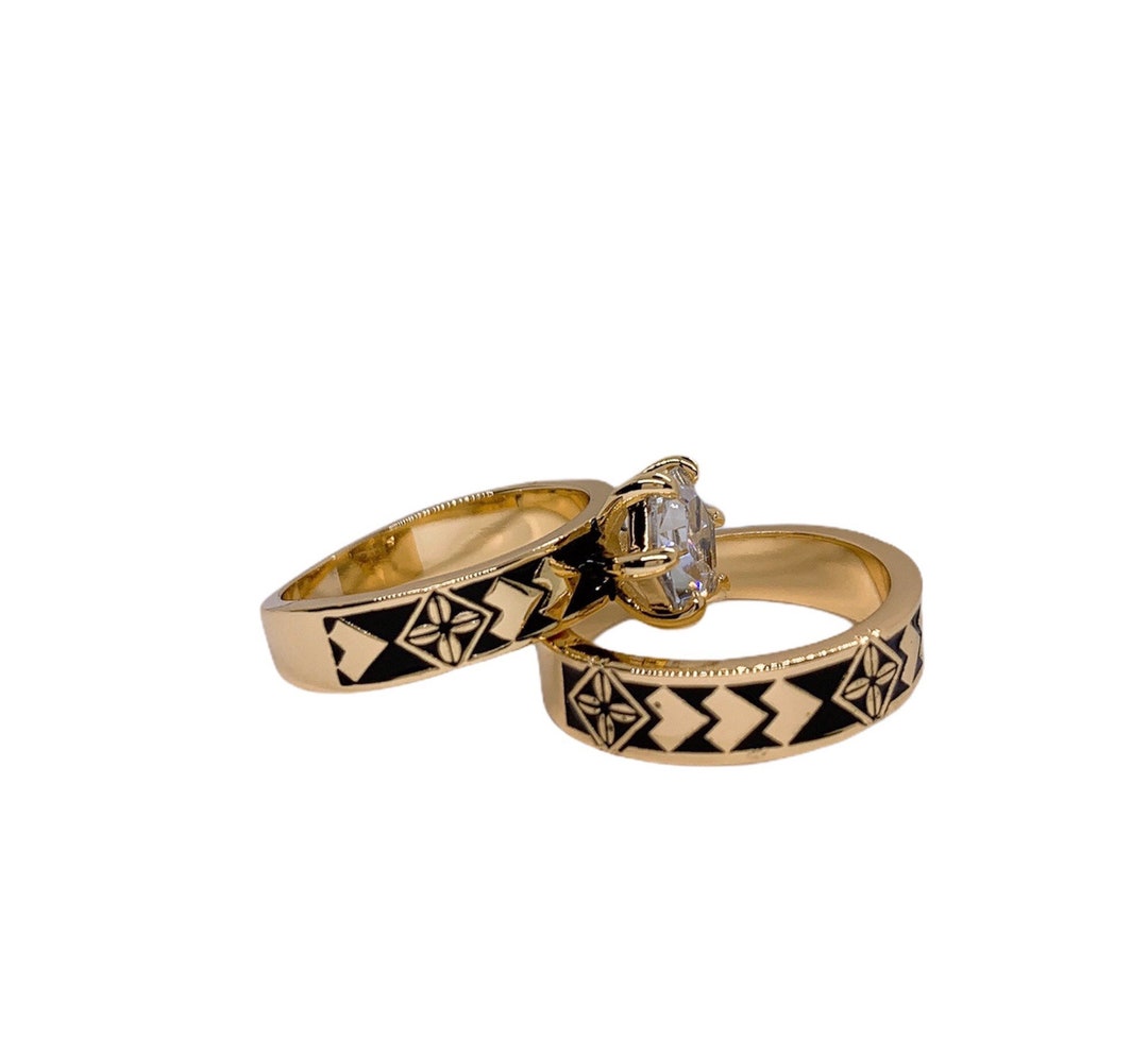 Polynesian / Hawaii Tribal Black Enamel Hamilton Ring With Cubic ...
