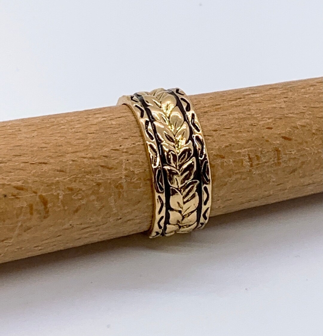 10mm Maile Lei Black Enamel Hamilton Gold Band Ring Hawaiian Island ...