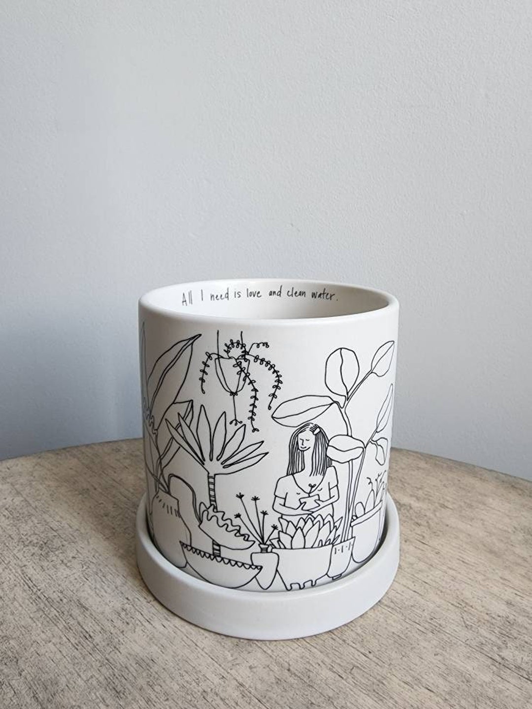 Plant Lady Pot With Saucer Ceramic Pot Plant Pot Art 4.75 Diameter - Etsy
