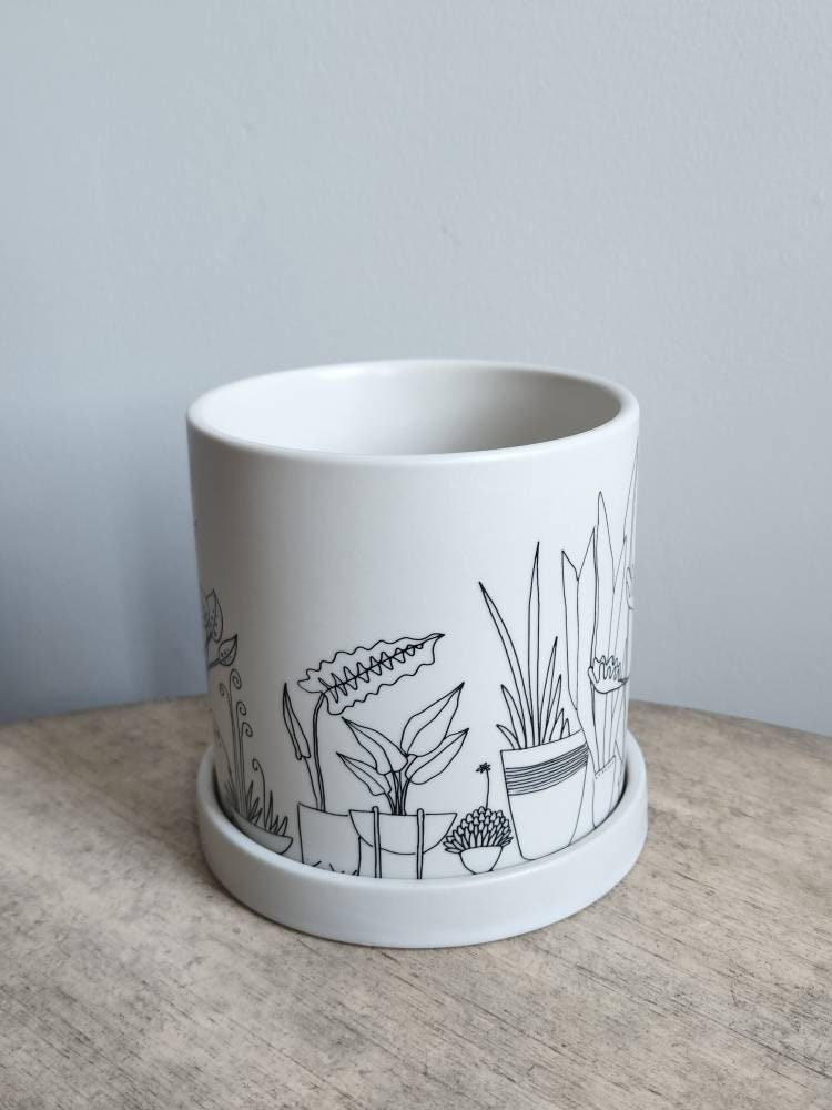 Plant Lady Pot With Saucer Ceramic Pot Plant Pot Art - Etsy