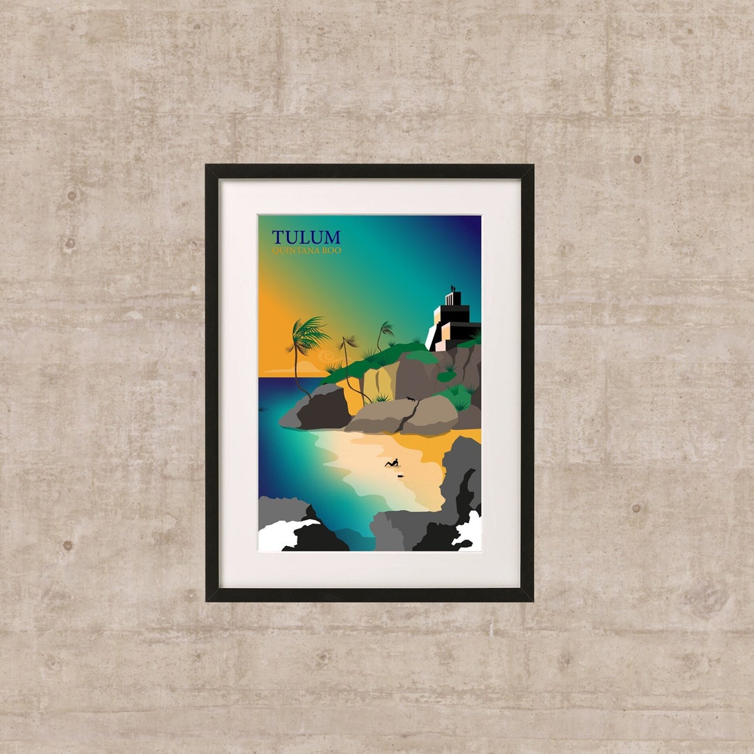 Tulum Ruins Illustration Mexico Poster Quintana Roo Drawing Mexico ...
