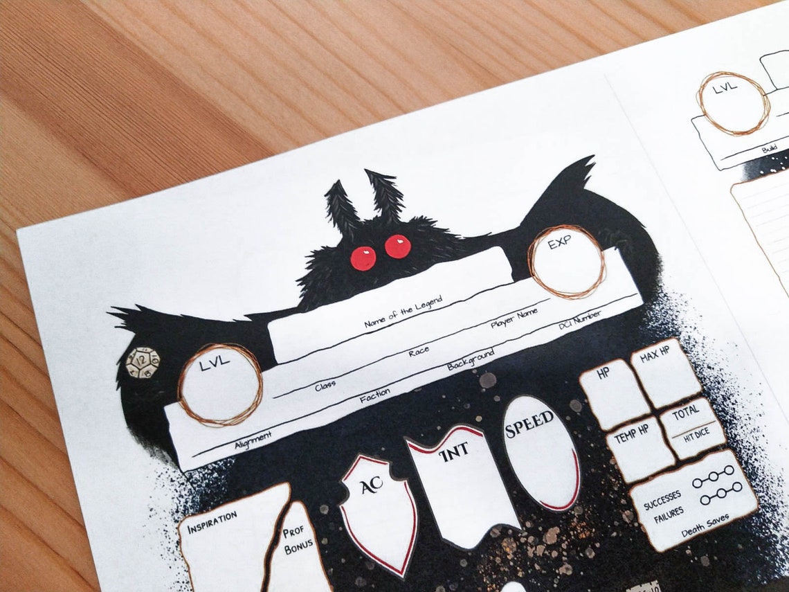 Cryptid Character Sheet Dnd: Mothman Fresno Nightcrawlers - Etsy