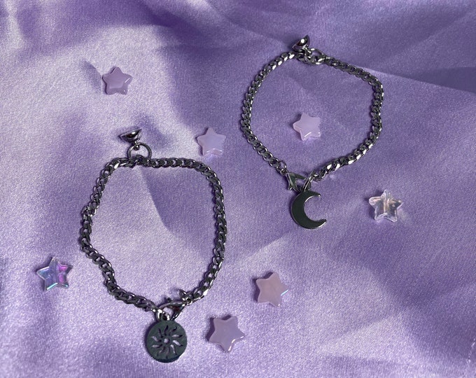 Matching Couple Bracelets Set With Sun and Moon Charms and a Magnet ...