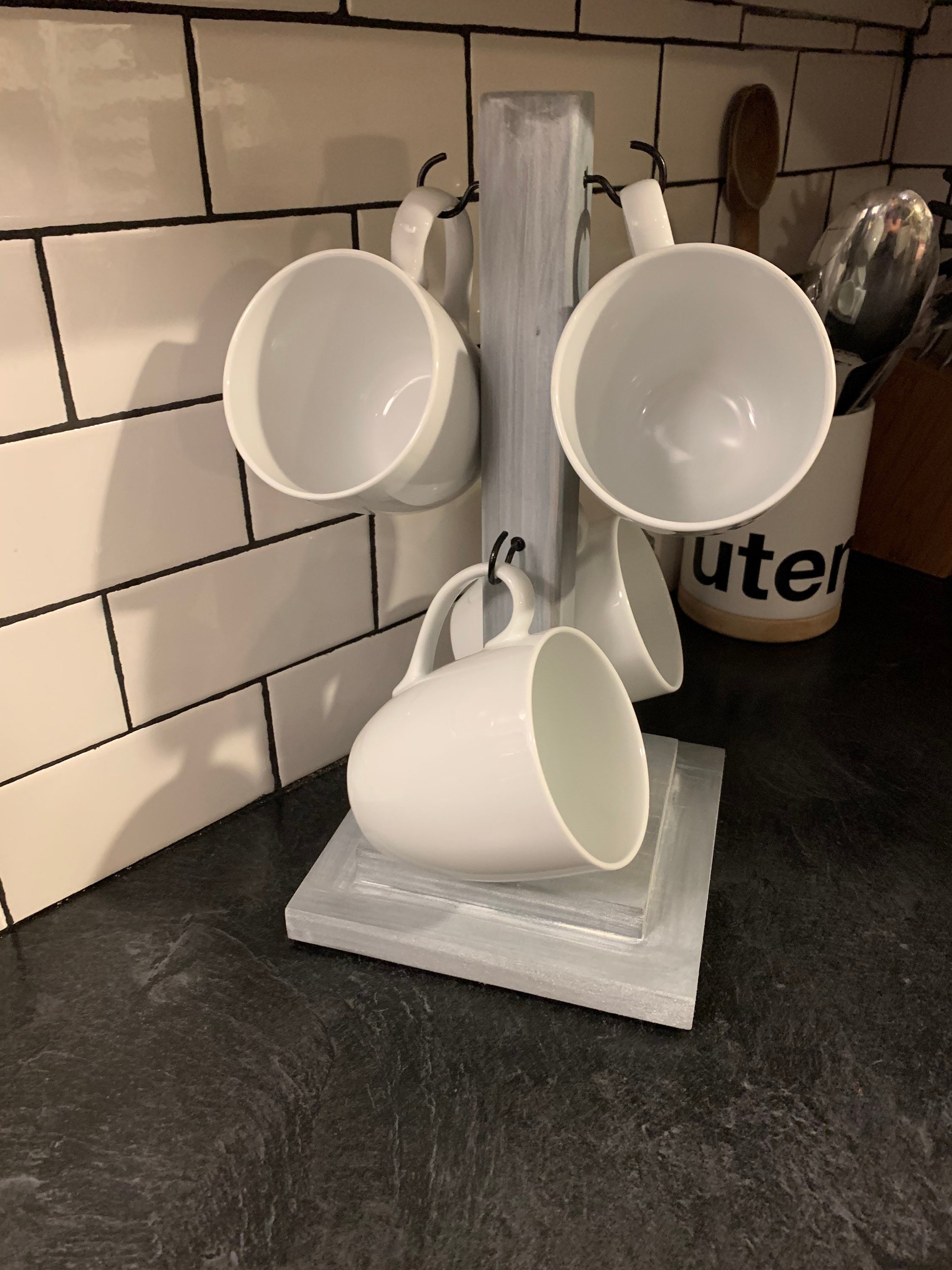 Coffee mug stand 4 cup holder Rustic mug holder Coffee bar | Etsy