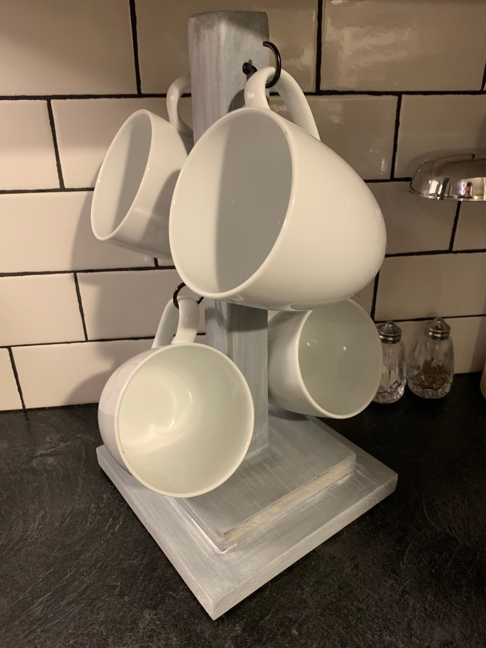 Coffee mug stand, 4 cup holder, Rustic mug holder, Coffee bar piece ...