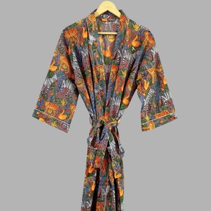 Indian Pure Cotton Kimono Robe, Zebra & Tiger Print Kimono, Handmade ...