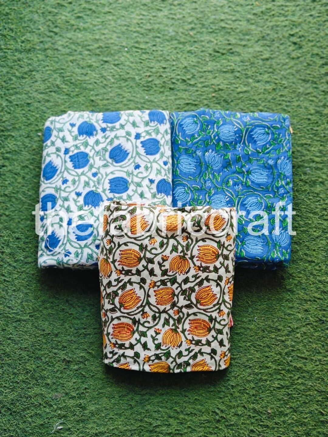 Hand Block Print Cotton Fabric, Floral Quilting Material, by the Yard ...